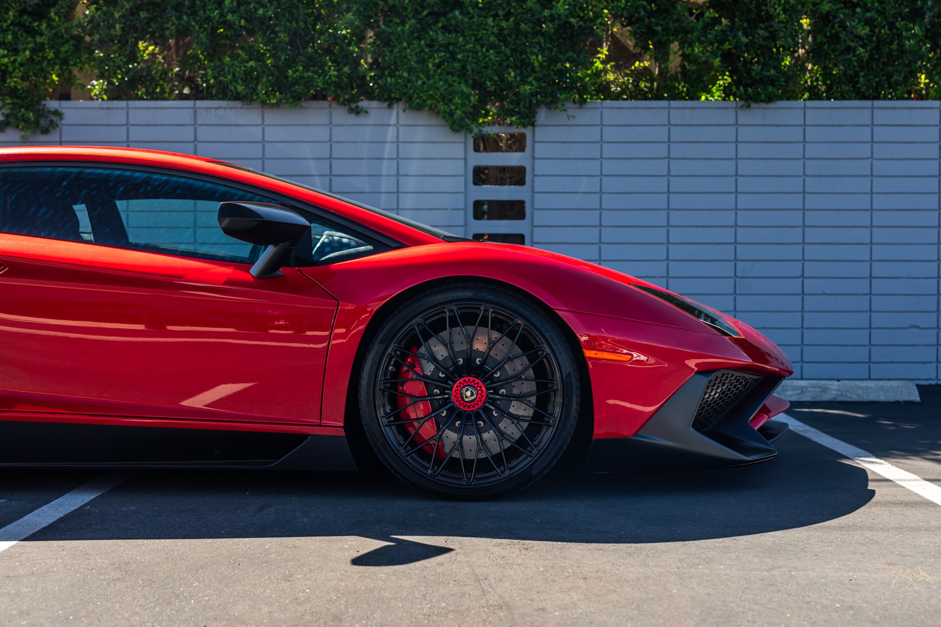 Lamborghini Aventador Matte Black Red Rims